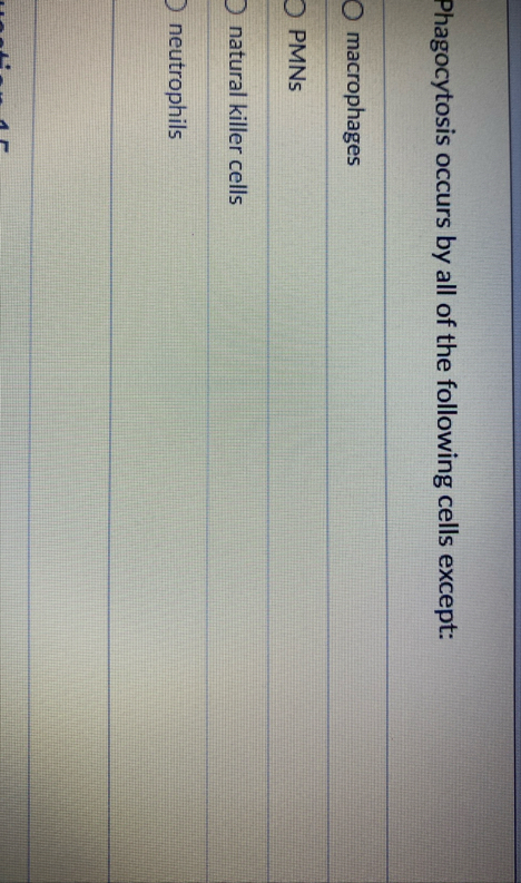Solved Phagocytosis occurs by all of the following cells | Chegg.com