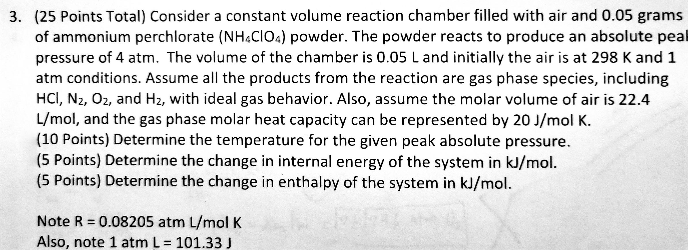 Solved (25 ﻿Points Total) ﻿Consider a constant volume | Chegg.com