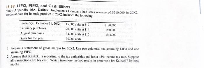 Solved 16-59 LIFO, FIFO, and Cash Effects Study Appendix | Chegg.com