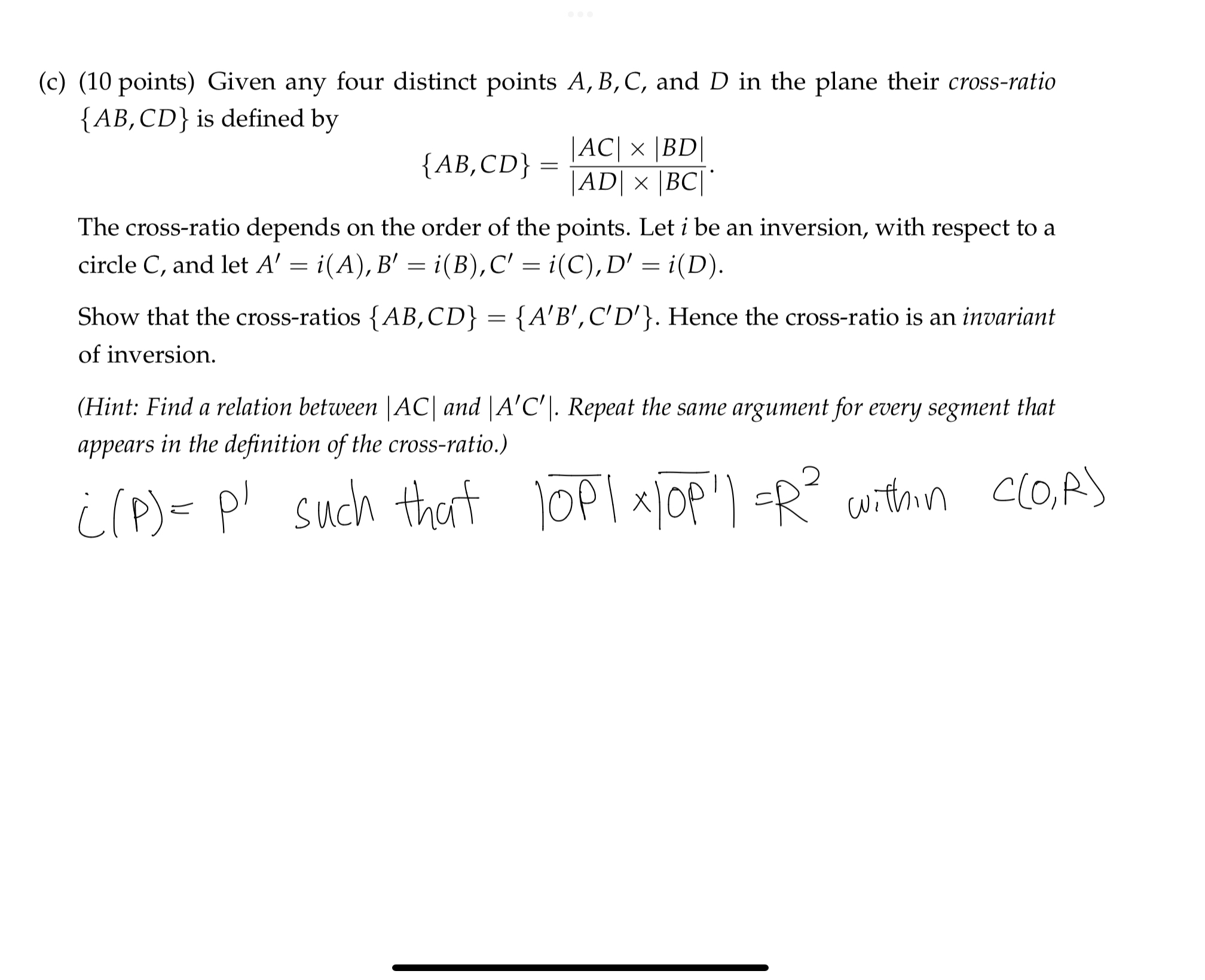 Solved (c) (10 ﻿points) ﻿Given any four distinct points | Chegg.com