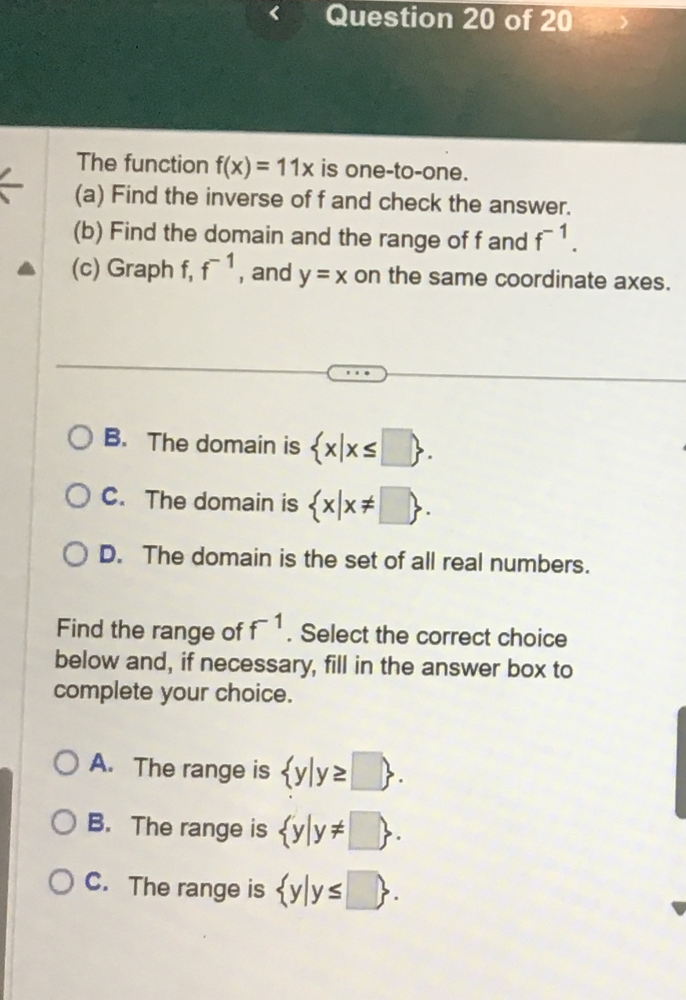 Solved Question 20 ﻿of 20The function f(x)=11x ﻿is | Chegg.com