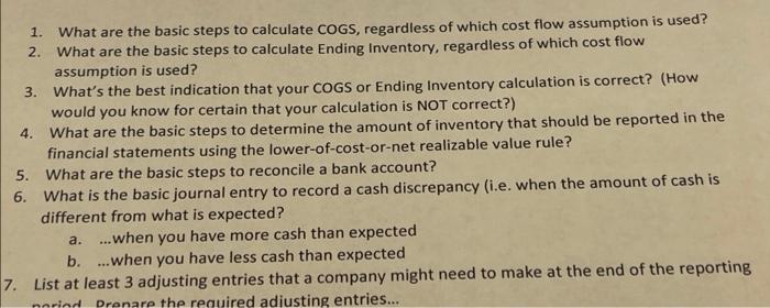 Solved 1. What are the basic steps to calculate COGS, | Chegg.com