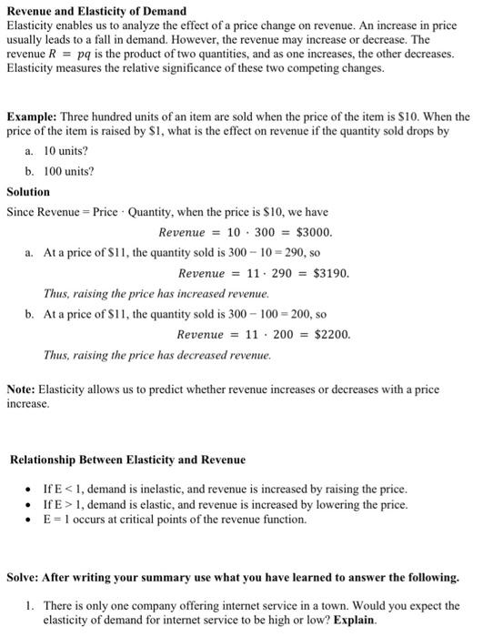 Solved ELASTICITY OF DEMAND The sensitivity of demand to | Chegg.com