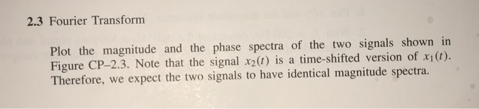 Solved 2.3 Fourier Transform Plot the magnitude and the | Chegg.com
