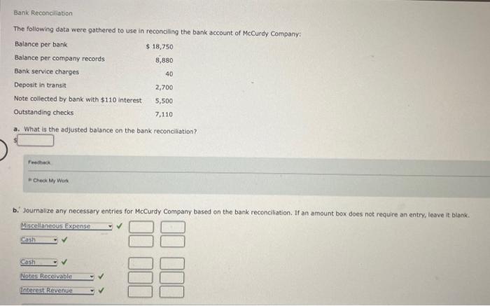 Solved Bank Reconciliation The following data were gathered | Chegg.com