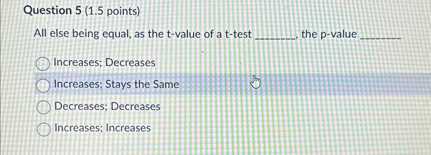 Solved Question 5 (1.5 ﻿points)All else being equal, as the | Chegg.com