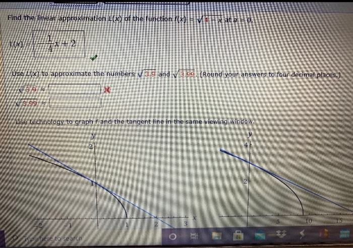 Solved Find the linear approximation L(x) of the function | Chegg.com