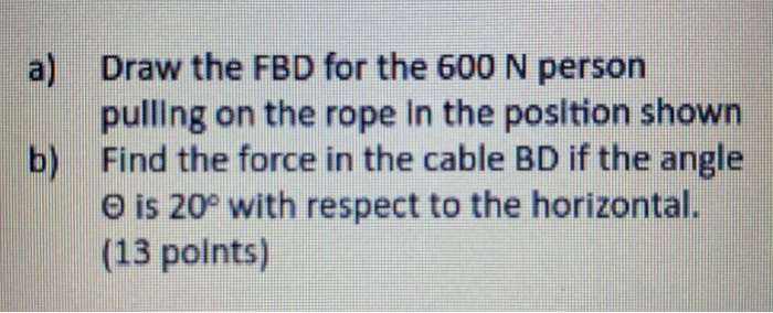 Solved 至 a) Draw the FBD for the 600 N person pulling on | Chegg.com