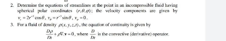 Solved 2. Determine the equations of streamlines at the | Chegg.com