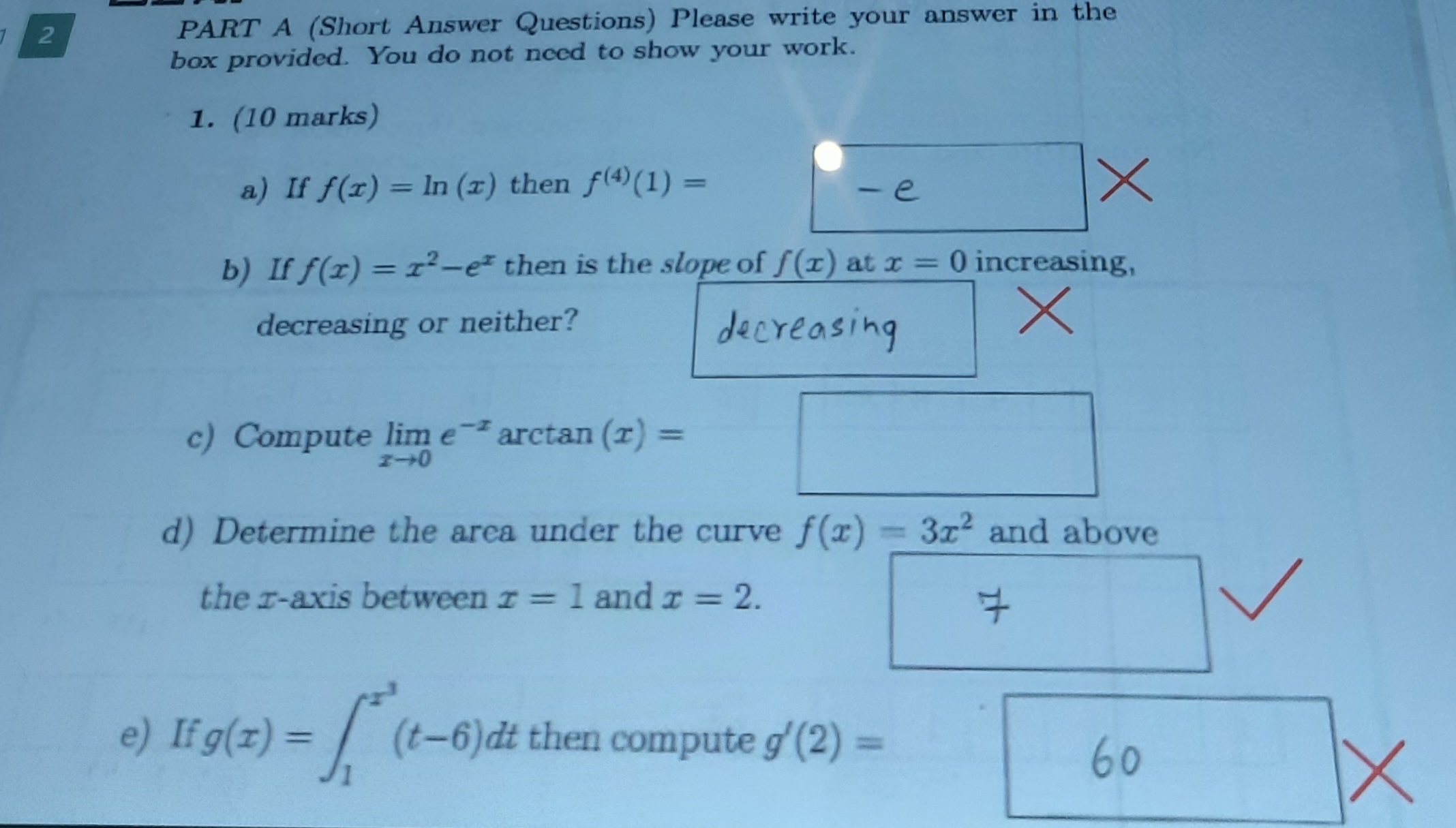 Solved PART A (Short Answer Questions) ﻿Please write your | Chegg.com