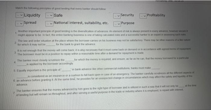 Solved Match the following principles of good lending that | Chegg.com