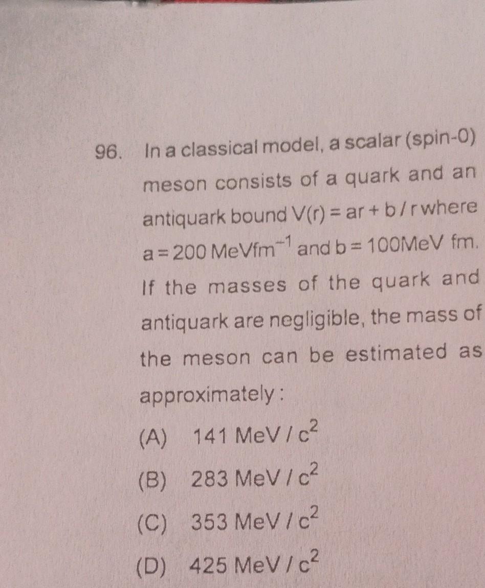 Solved 96. In a classical model, a scalar (spin-0) meson | Chegg.com
