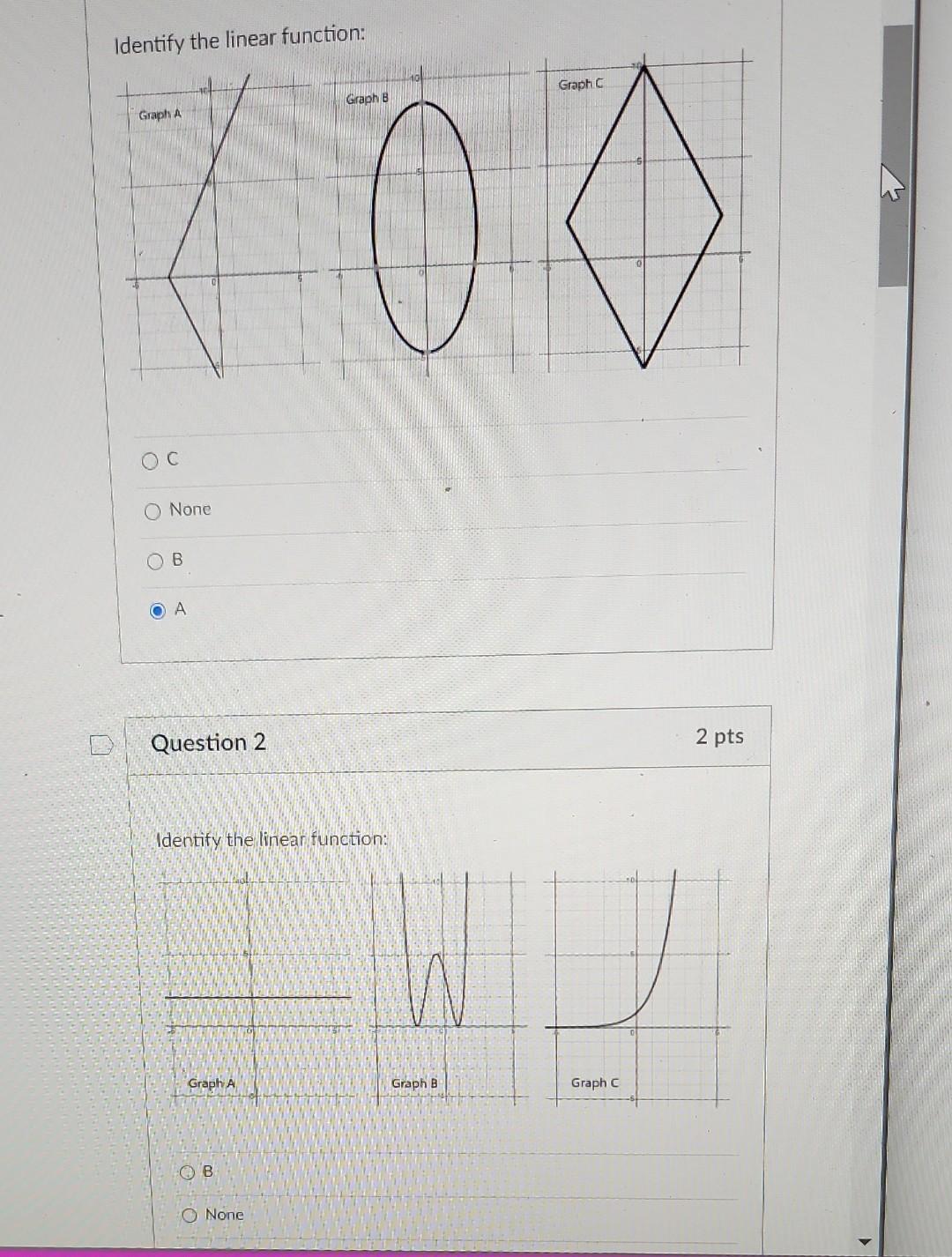 Solved Identify the linear function: C None B A Question 2 | Chegg.com