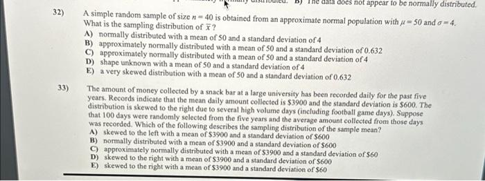 Solved 2) A simple random sample of size n=40 is obtained | Chegg.com