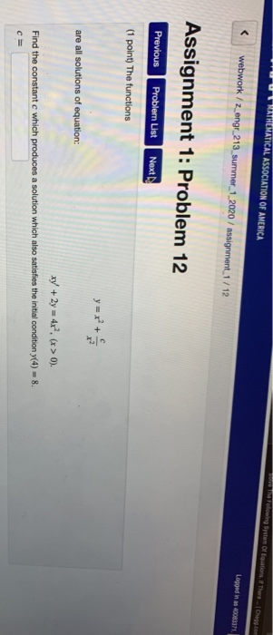 Solved Assignment 1: Problem 7 Logged in Previous Problem | Chegg.com