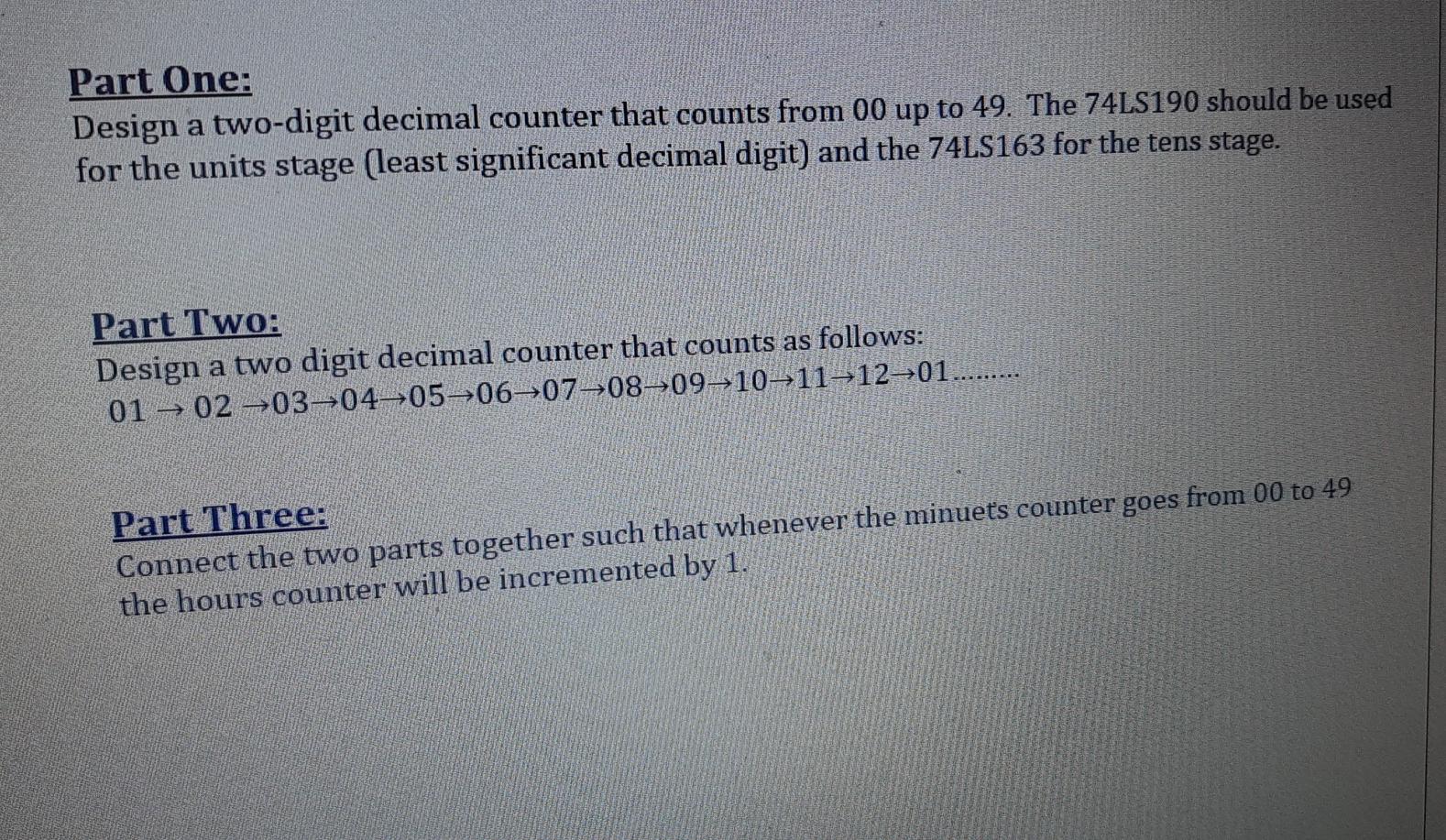 Part One: Design a two-digit decimal counter that | Chegg.com