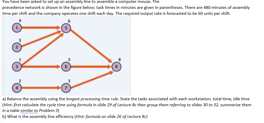 Solved a) ﻿Balance the assembly using the longest processing | Chegg.com