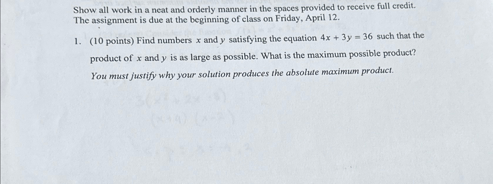 Solved Show all work in a neat and orderly manner in the | Chegg.com