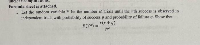 Solved Formula sheet is attached. 1. Let the random variable | Chegg.com