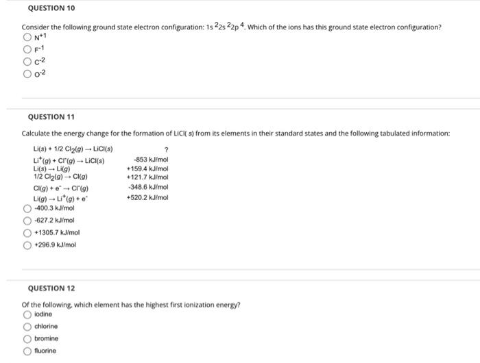 Solved Consider the following ground state electron | Chegg.com