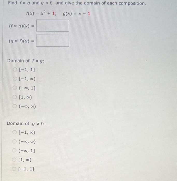 Solved Find f∘g and g∘f, and give the domain of each | Chegg.com