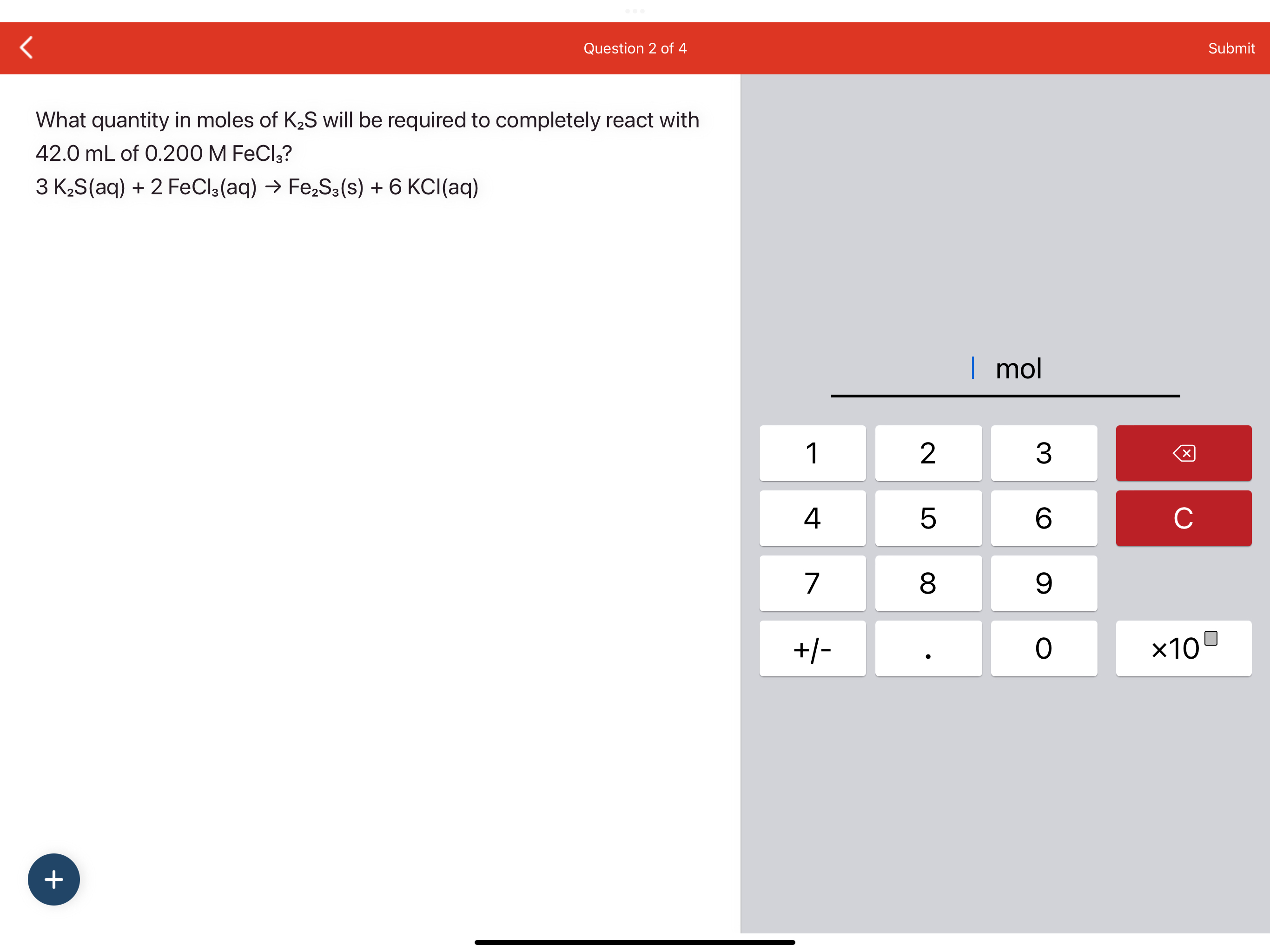 Solved Question 2 ﻿of 4SubmitWhat quantity in moles of K2S | Chegg.com