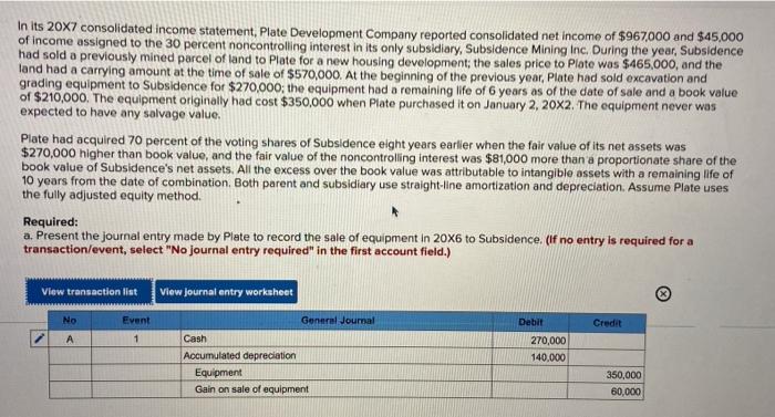 Solved In its 20x7 consolidated income statement, Plate | Chegg.com