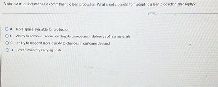 Solved A window manufacturer has a commitment to lean | Chegg.com