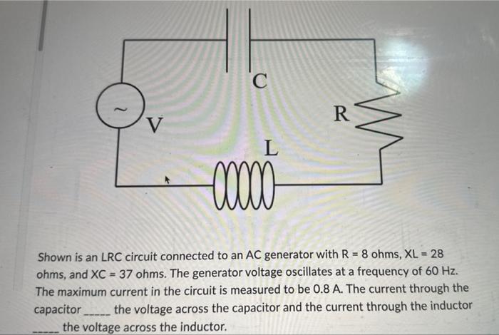 Solved Shown is an LRC circuit connected to an AC generator | Chegg.com