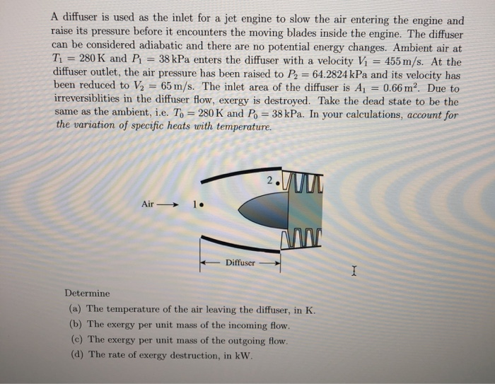 Solved A diffuser is used as the inlet for a jet engine to | Chegg.com