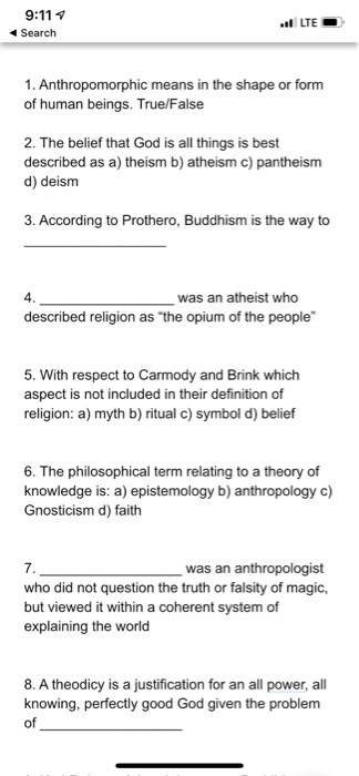 9:11 LTE Search 1. Anthropomorphic means in the shape | Chegg.com