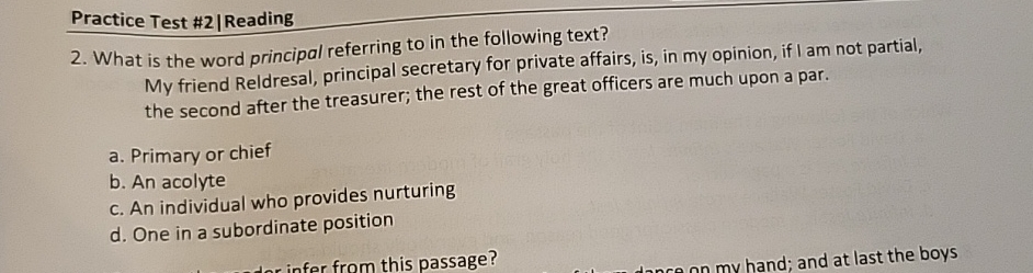 Practice Test #2|Reading2. ﻿What is the word | Chegg.com