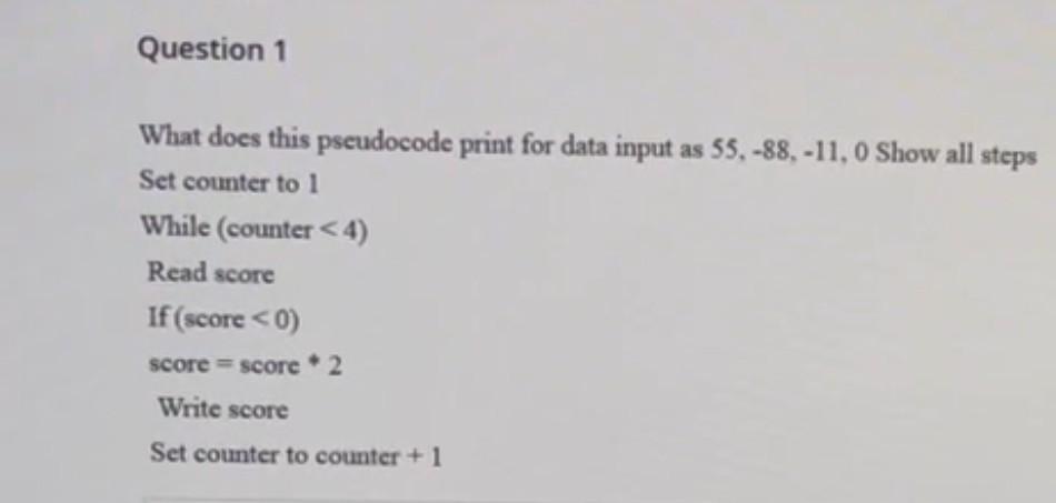 Solved Question 1 What does this pseudocode print for data | Chegg.com