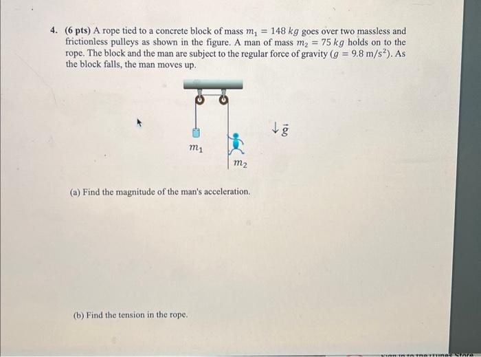 Solved 4. ( 6 pts) A rope tied to a concrete block of mass | Chegg.com