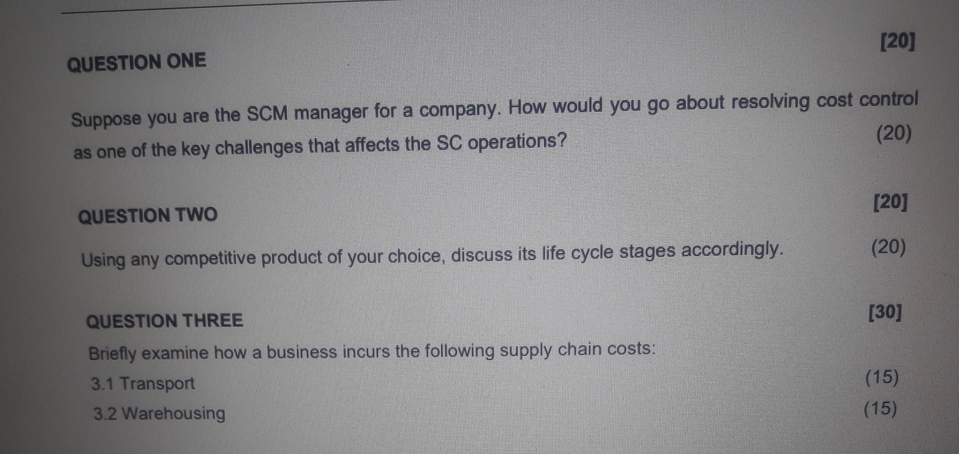 Solved QUESTION ONESuppose you are the SCM manager for a | Chegg.com