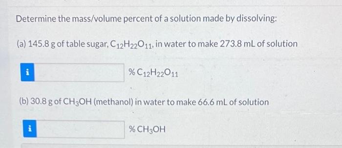 Solved Determine the mass/volume percent of a solution made | Chegg.com