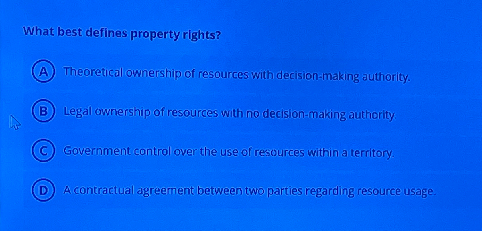 Solved What best defines property rights?Theoretical | Chegg.com