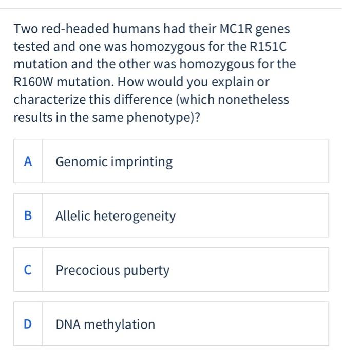 Solved Two red-headed humans had their McIR genes tested and | Chegg.com
