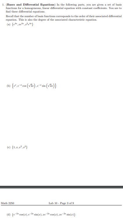 Solved (Bases and Differential Equations) ﻿In the following | Chegg.com