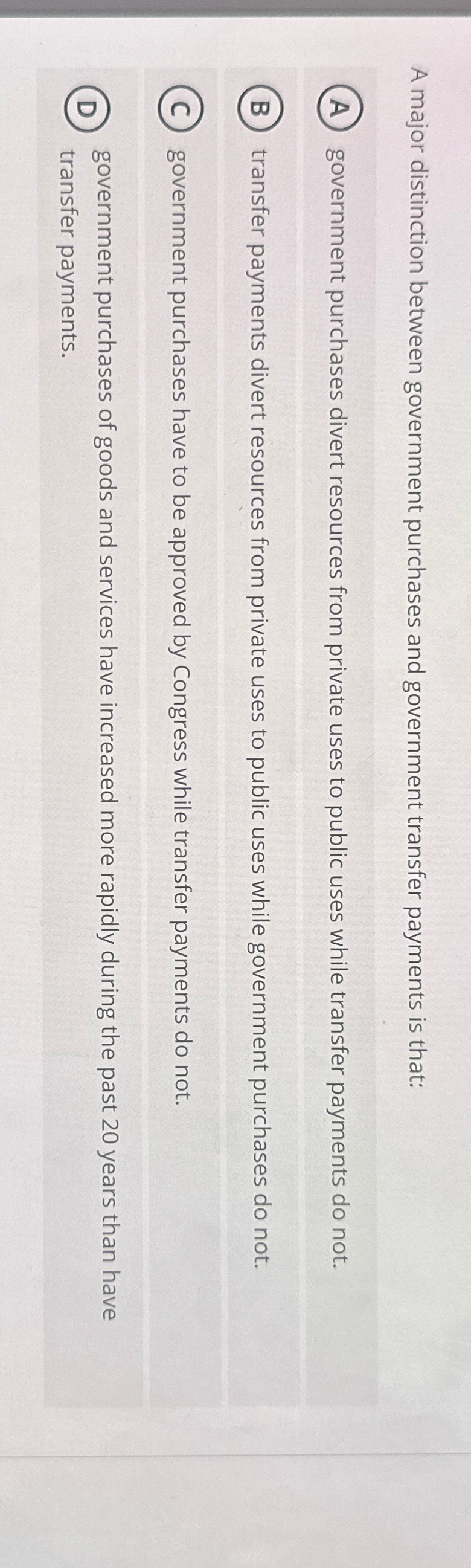 Solved A major distinction between government purchases and | Chegg.com