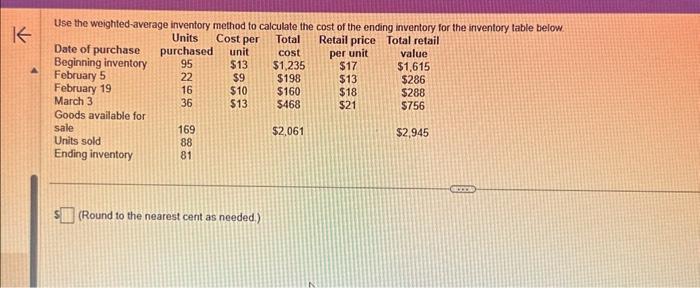 Solved Use the weighted-average inventory method to | Chegg.com
