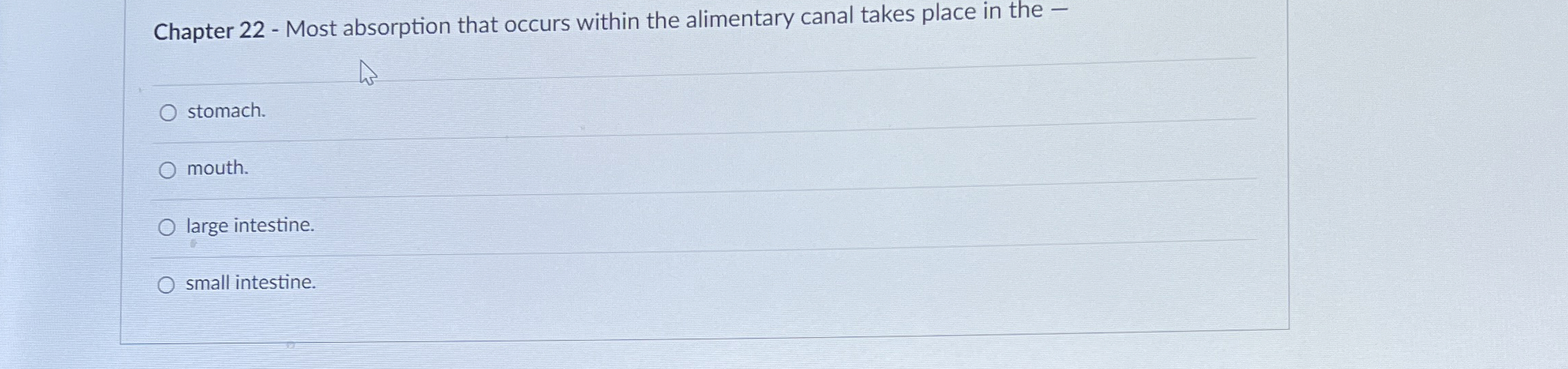 Solved Chapter 22 - ﻿Most absorption that occurs within the | Chegg.com