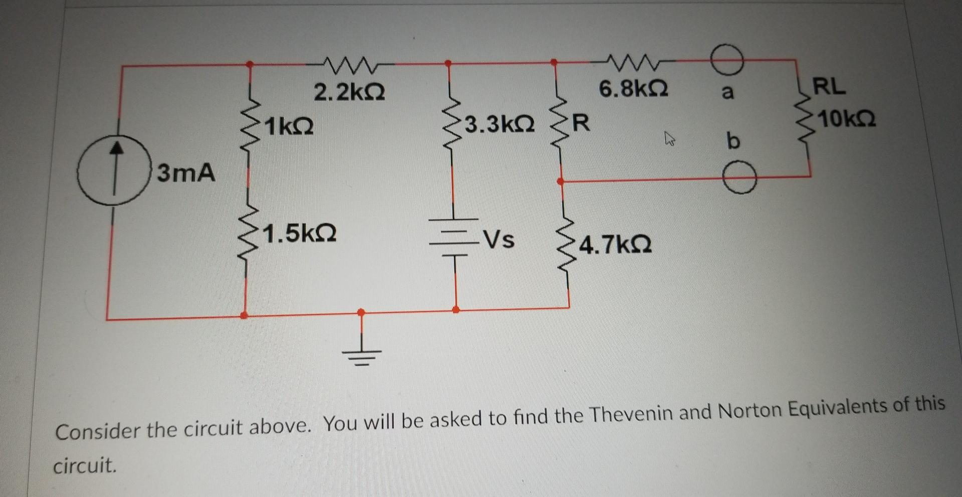 Solved 6.8ko a 2.2ko 1ko RL 10kΩ 3.3kΩ ΣΕ R b D 3mA N 1.5kΩ | Chegg.com