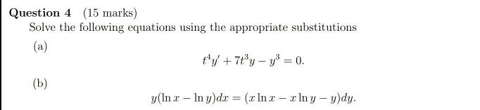 Solved Question 4 (15 marks) Solve the following equations | Chegg.com