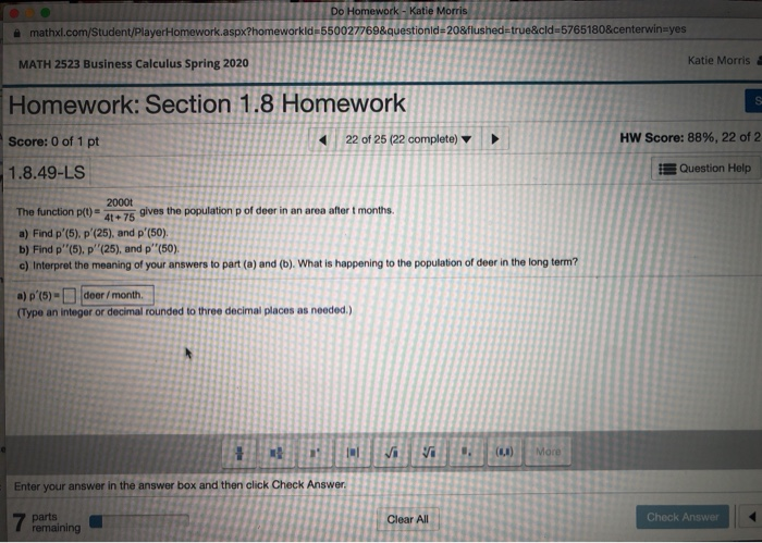 Solved Do Homework - Katie Morris mathxl.com/Student/Player | Chegg.com