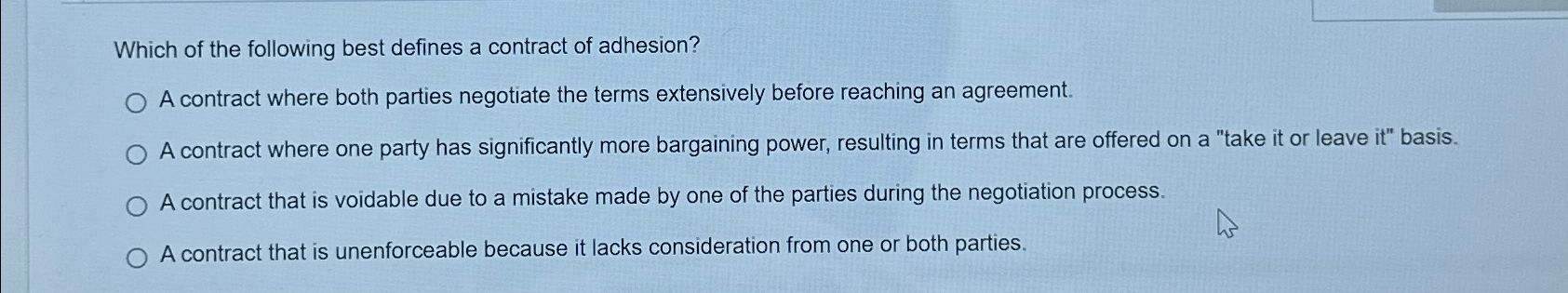 Solved Which of the following best defines a contract of | Chegg.com