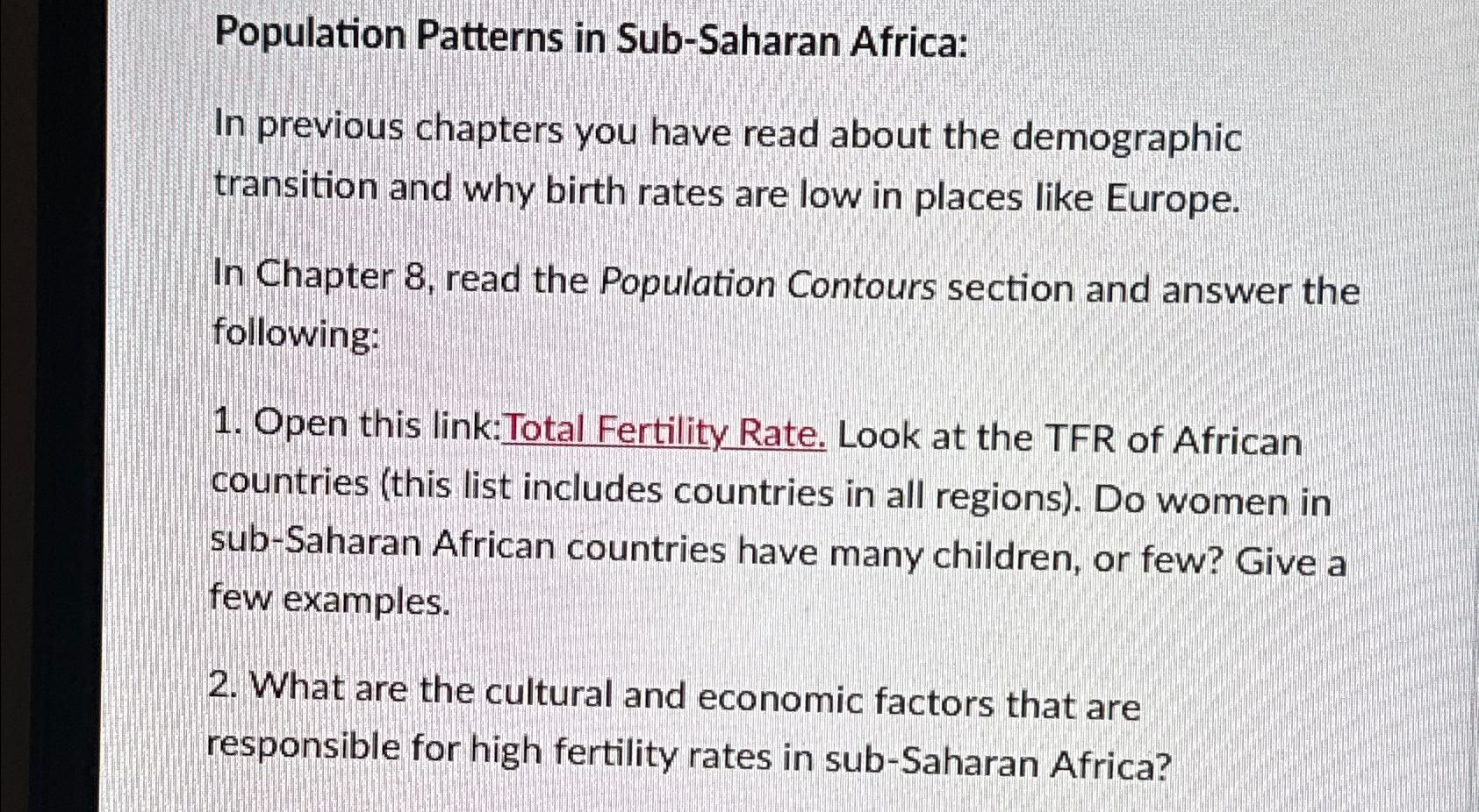 Solved Population Patterns in Sub-Saharan Africa:In previous | Chegg.com