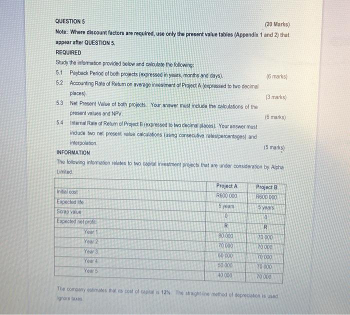 Solved QUESTION 5 (20 Marks) Note: Where discount factors | Chegg.com