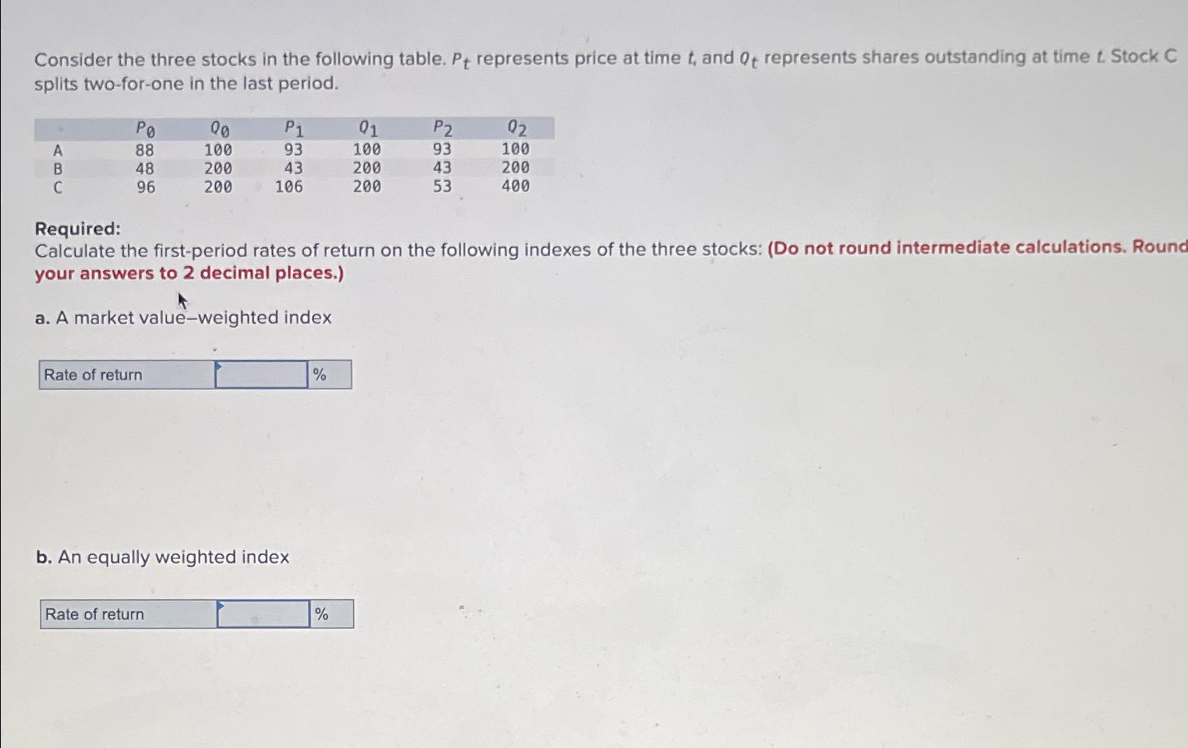 Solved Consider the three stocks in the following table. Pt | Chegg.com