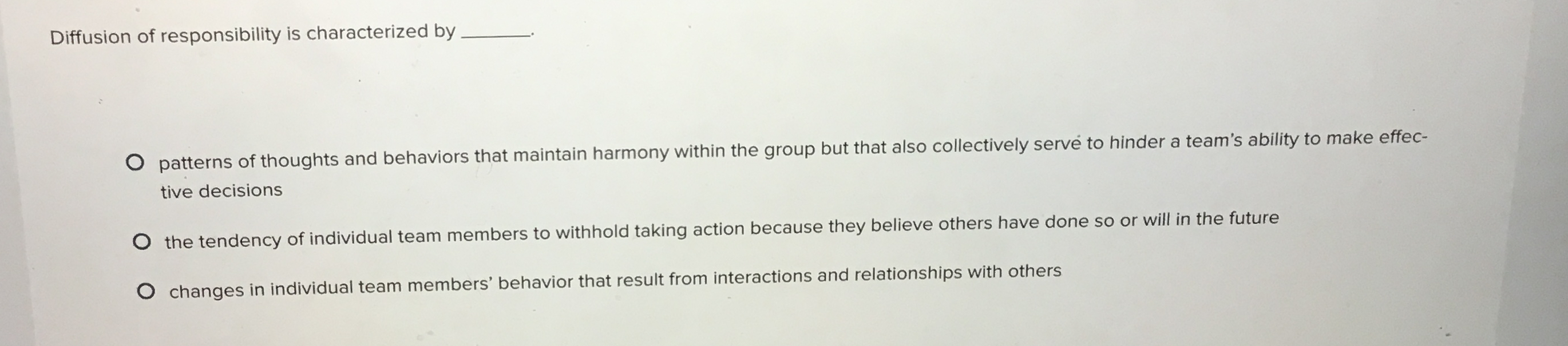 Solved Diffusion of responsibility is characterized by | Chegg.com